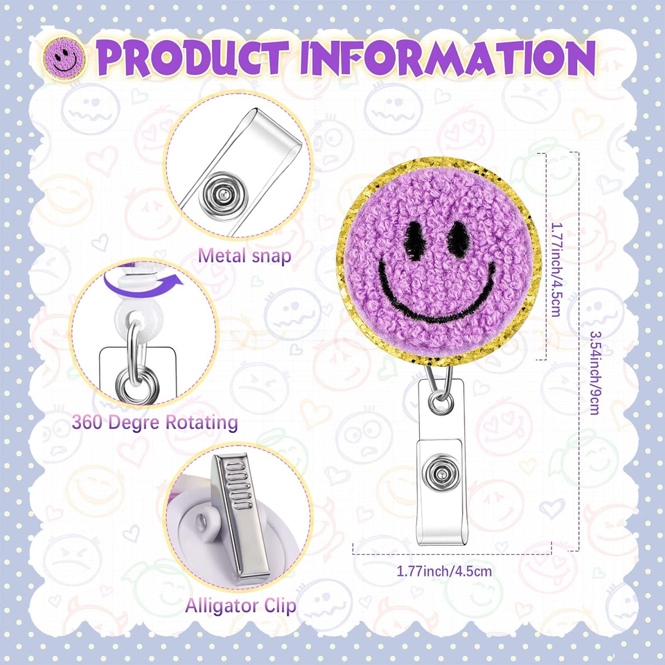 Smile Face Badge Reel Retractable Cute Badge Clips ID Badge Holders ...