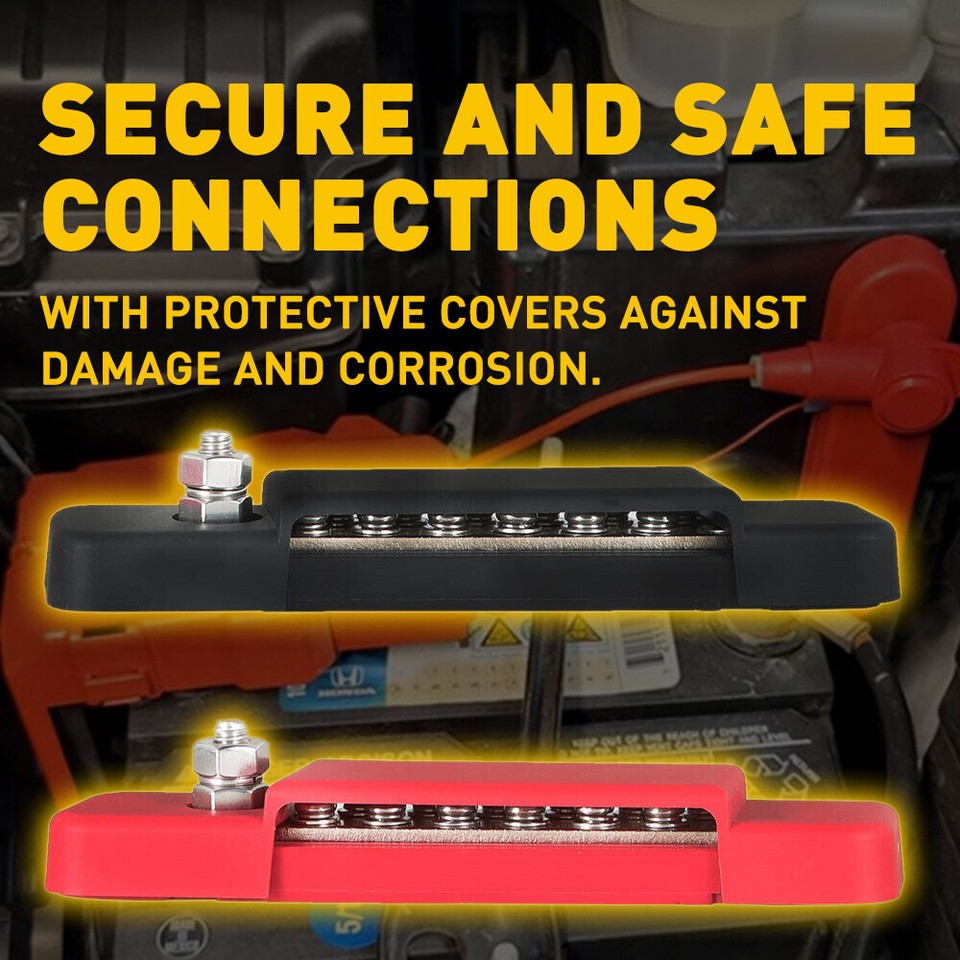 2x 12 Terminal Block Bus Bar & Cover 12V Distribution Bus Bar Auto Boat ...