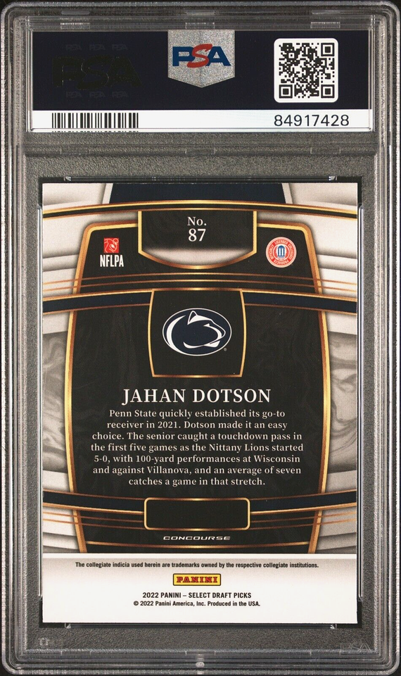2022 Panini Select Jahan Dotson #87 (BLUE) PSA 9 MINT (LOW POP) (ROOKIE ...