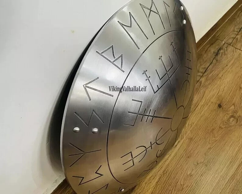 Antique Silver Medieval Viking Round Shield Handmade Helm of Awe Gift ...