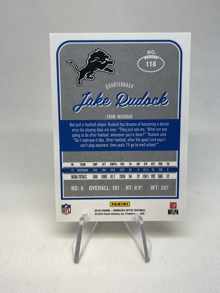 2016 DONRUSS OPTIC Rookie JAKE RUDOCK RC DETROIT LIONS #118 Michigan ...