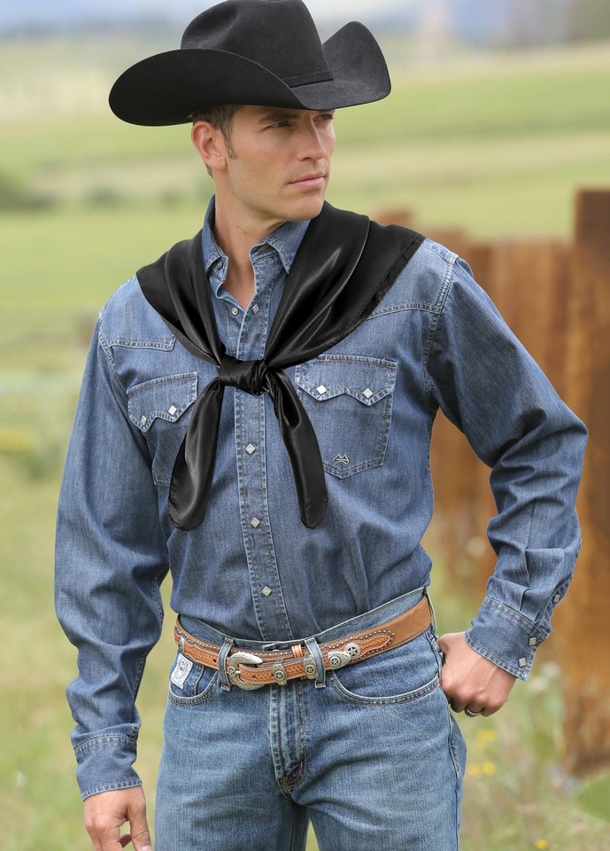 GERINLY Black Wild Rag for Men Silk Western Bandana Large Fashion ...