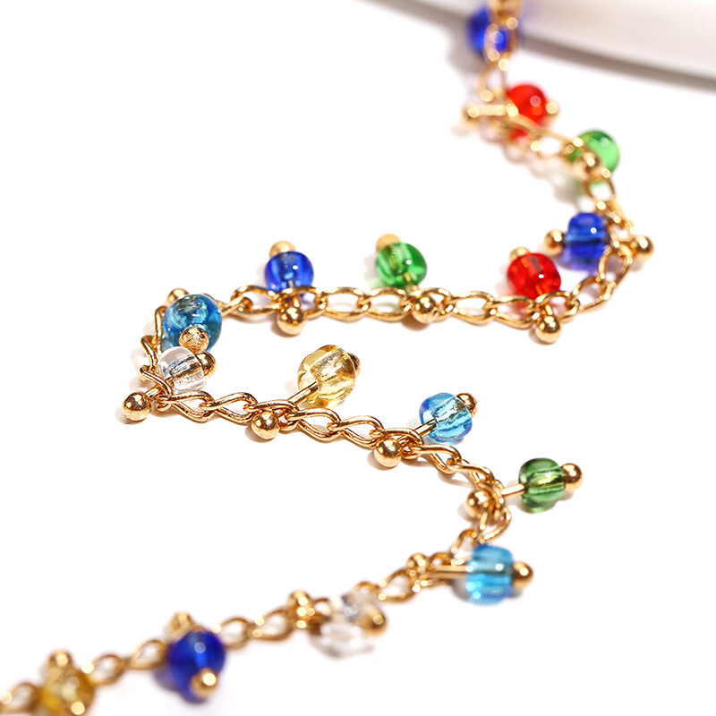 Fashion Colorful Crystal Beads Anklets for Women Boho Gold Color Chain ...