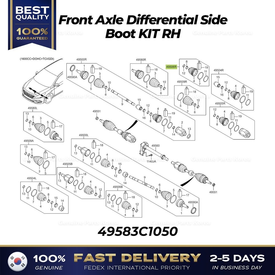 ⭐Genuine⭐ Front Axle Differential Side Boot KIT RH 49583C1050 for ...