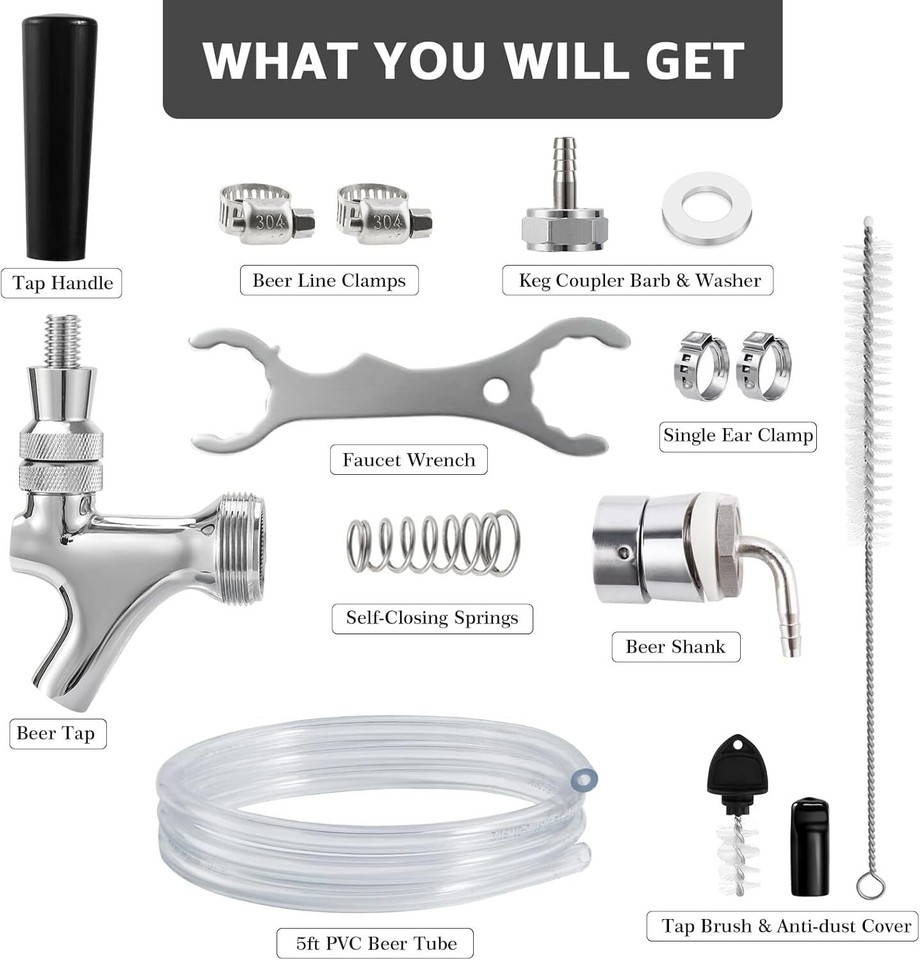 Draft Beer Faucet Beer Line Shank Kit Kegerator Parts Beer Tower ...