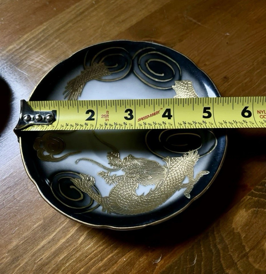 VTG Japanese Lithophane Dragonware Teacup & Saucer Set~Black/Gold ...