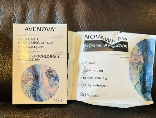 Avenova Eyelid and Eyelash Cleanser Spray 30 Dry Wipes Hypochlorous ...
