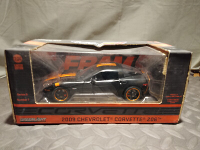1/24 GREENLIGHT FRAM OIL 2009 CHEVROLET CORVETTE Z06 BLACK W/ORANGE ...