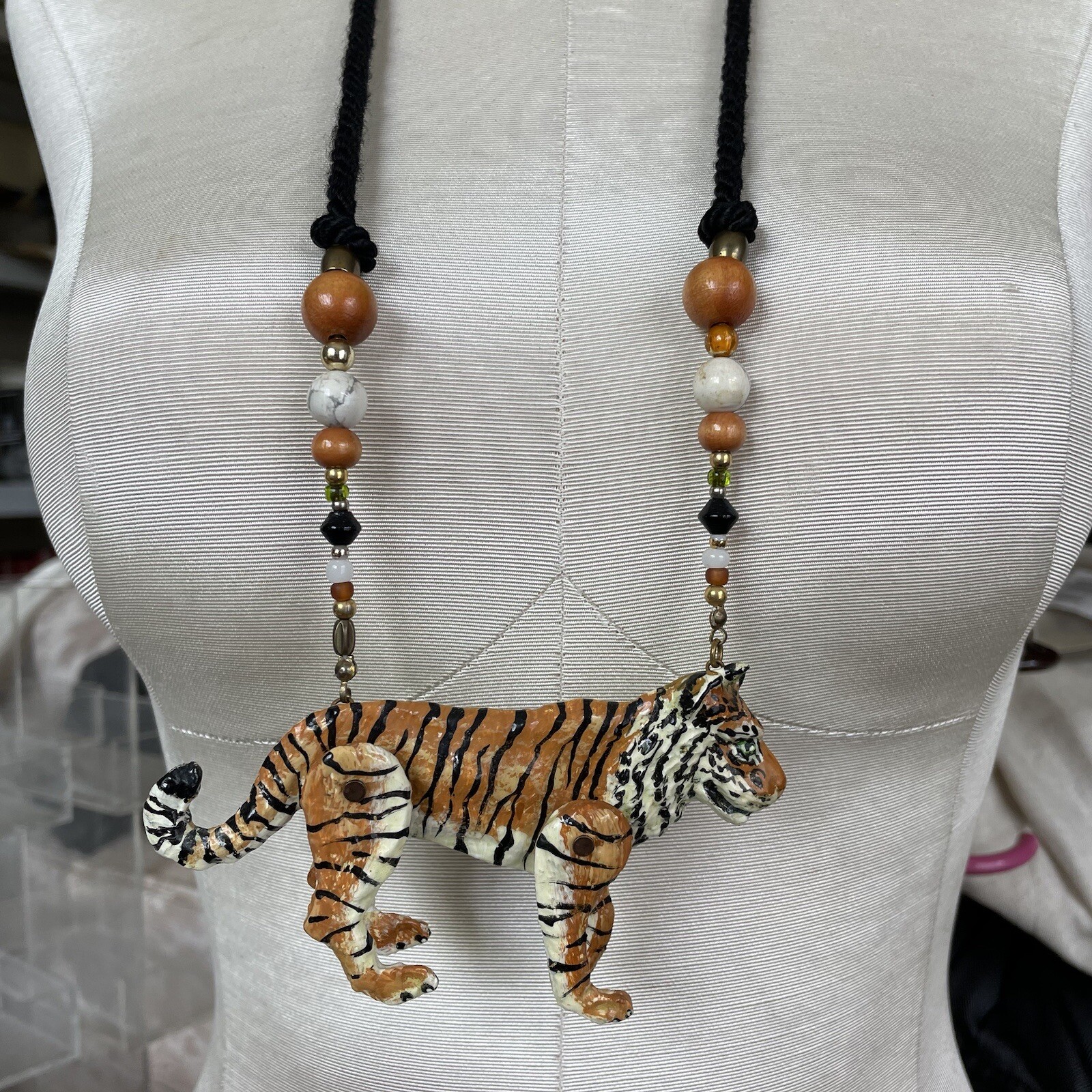 Vintage Dorian Designs Tiger Articulated Signed Wood… - Gem