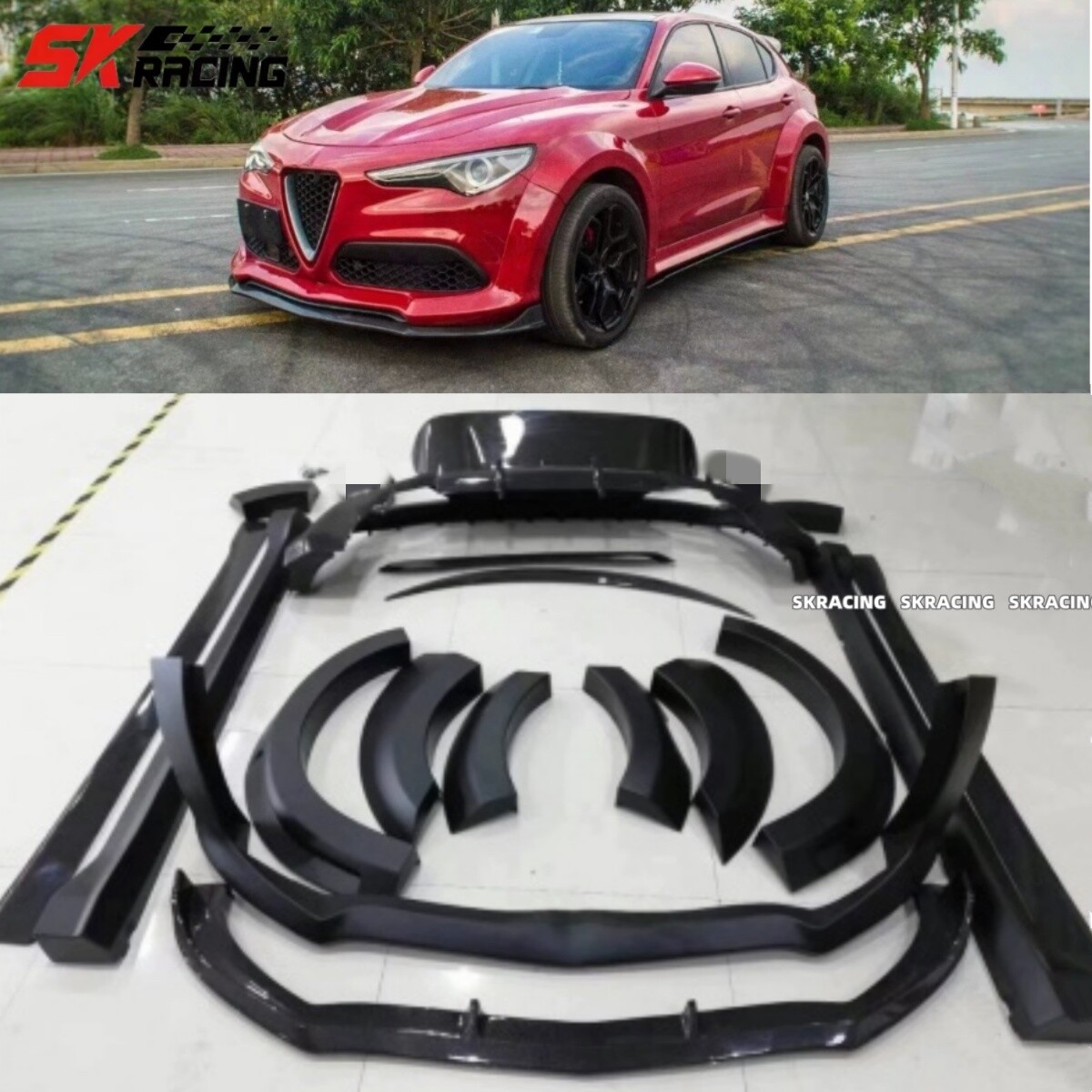 Fits 2017-2024 Alfa Romeo Stelvio Front Rear Lip Bumper Side Skirts ...