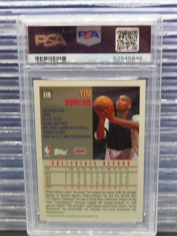 1997 Topps Tim Duncan Rookie Card RC #115 PSA 8 Spurs | eBay