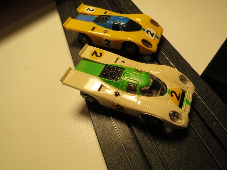 AURORA AFX HO PAIR PORSCHE 917 CARS VINTAGE AFX CHASSIS RUNNING CHASSIS ...