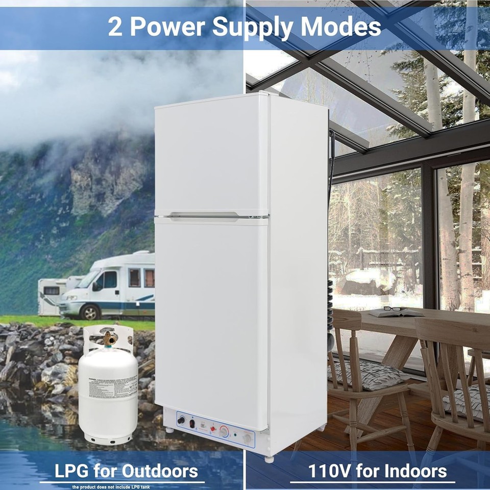 SMAD 2 Way Fridge Top Freezer Propane Refrigerator Off-grid White 6.1 ...
