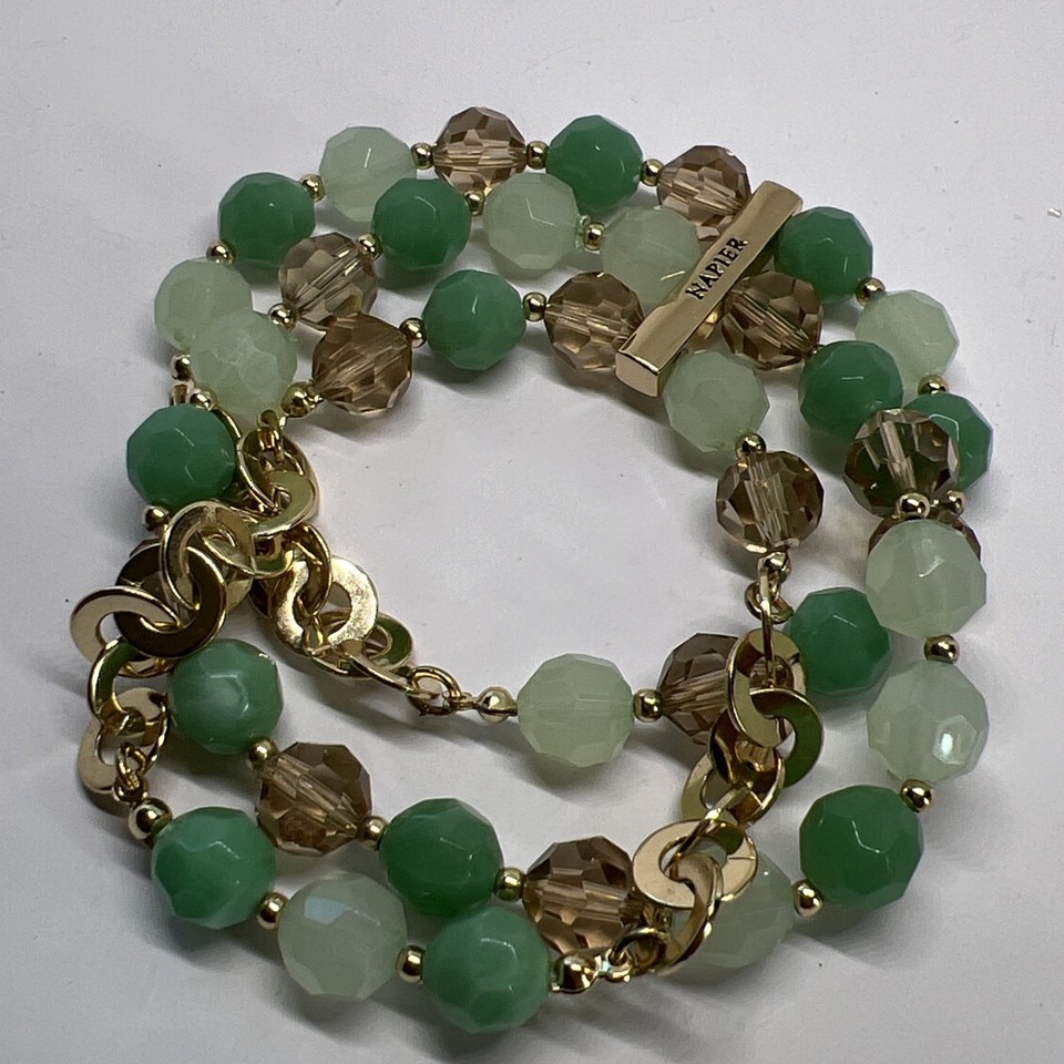 Signed Napier 3 Strand Multi Color Lucite Beads Goldtone Stretch ...