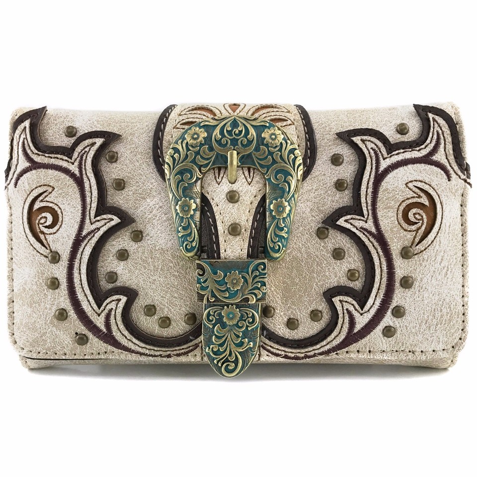 Justin West Western Rhinestone Patina Bronze Buckle Conceal Carry Purse ...