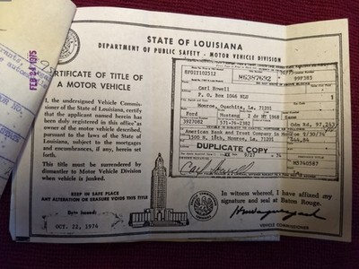 Vintage Historical Iowa Title Document 1968 Ford Mustang 2Dr HT | eBay