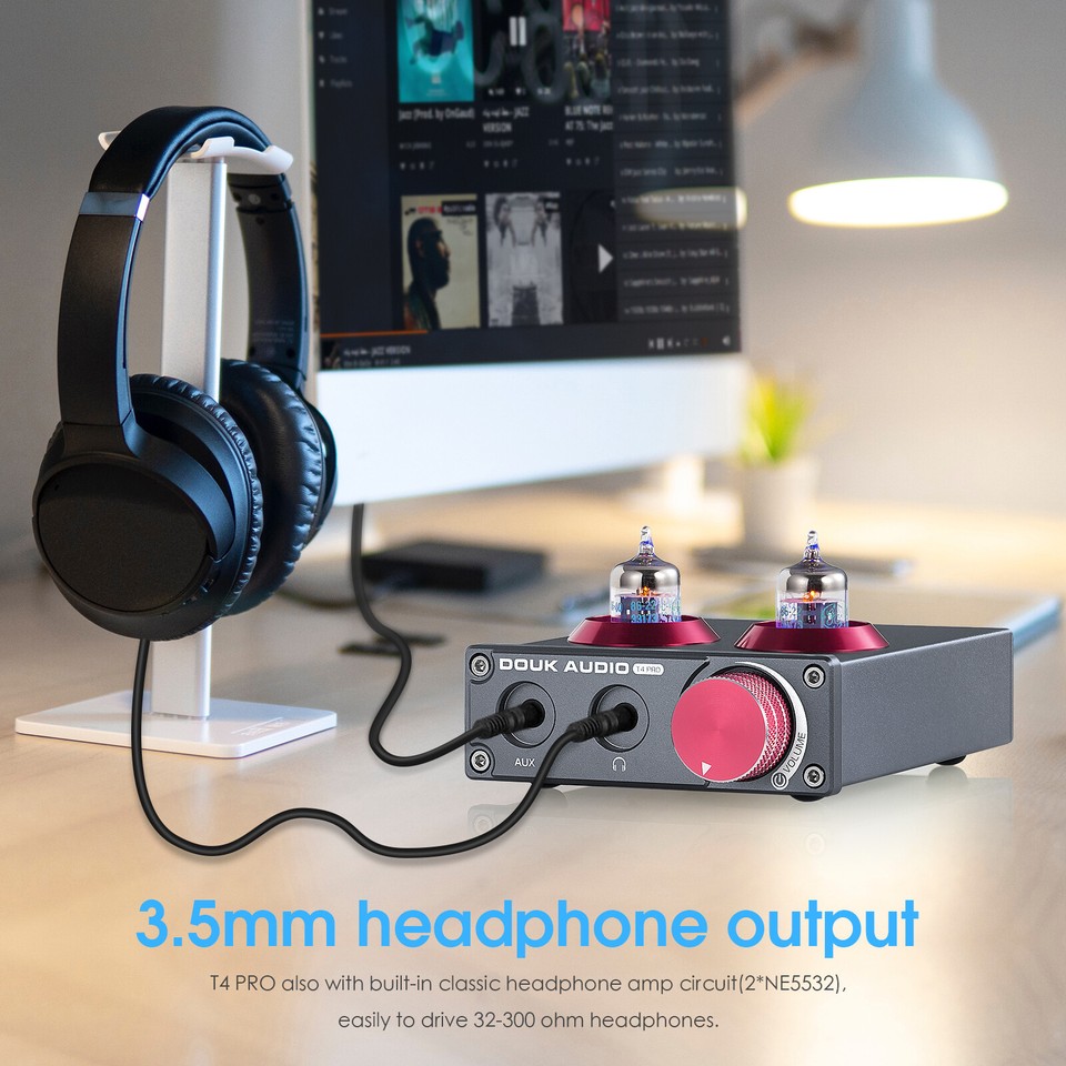 Douk Audio T4 Pro GE5654 Tube Stereo Preamp RIAA Phono Stage Headphone ...