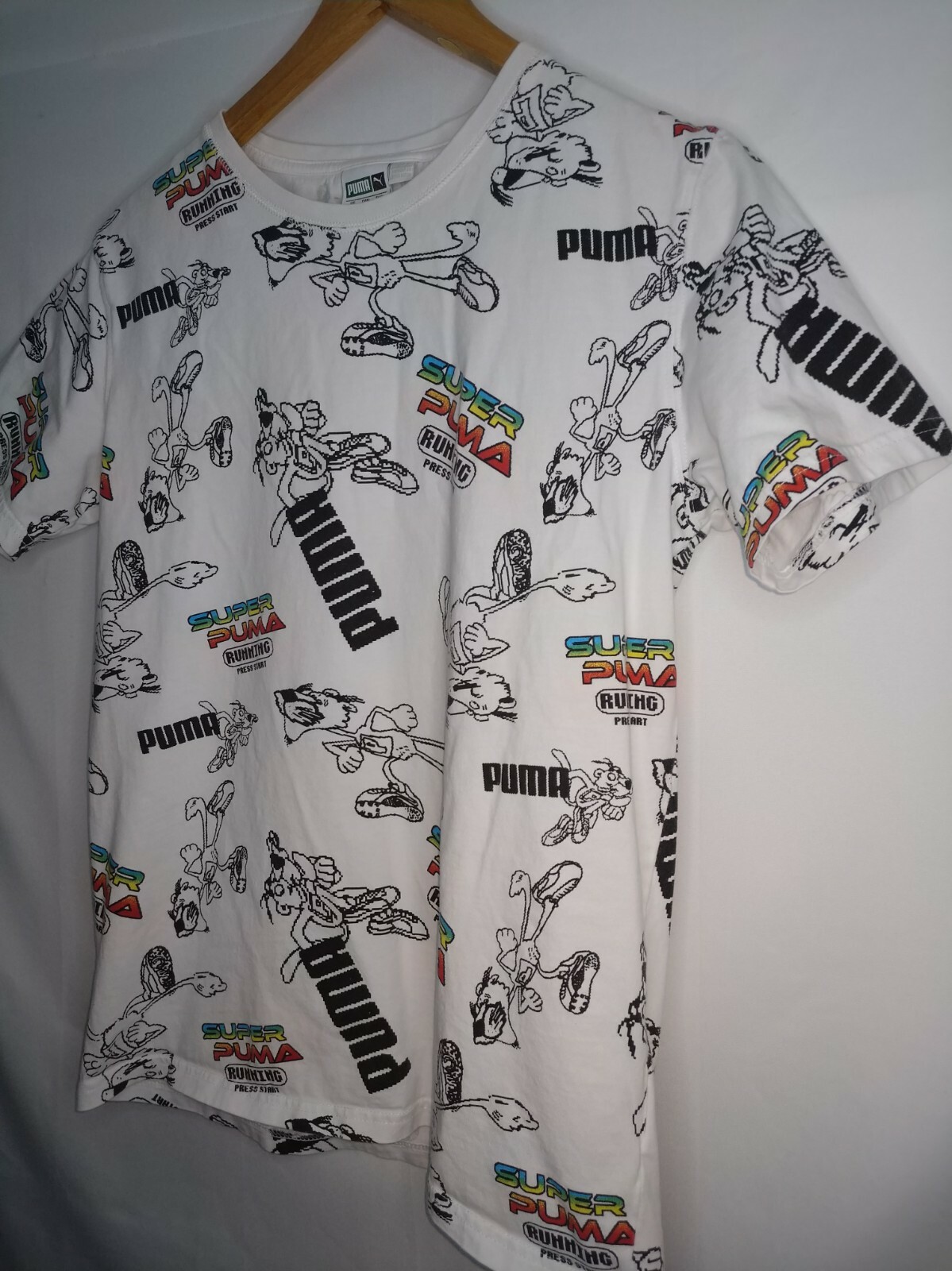 Puma Super Puma All Over Print T Shirt White Small Short Sleeve Rare ...