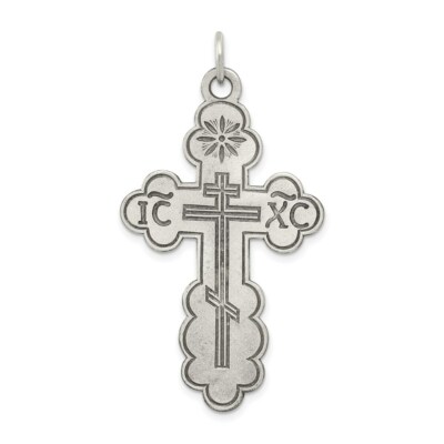Sterling Silver Satin Eastern Orthodox Cross Charm Pendant 1.77" | eBay
