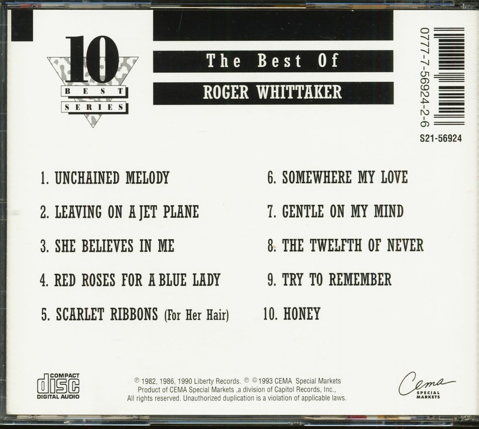 Roger Whittaker - The Best Of Roger Whittaker (CD) - Pop Vocal | eBay
