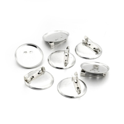 50pcs Platinum Tone Iron Brooch Cabochon Setting Blank Bezel Pin Back ...