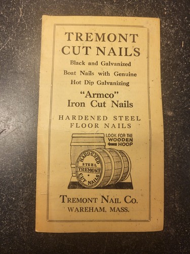 1930 Tremont Cut Nails 4 Page Price Booklet From J.M. Kohlmeir Inc. LI ...