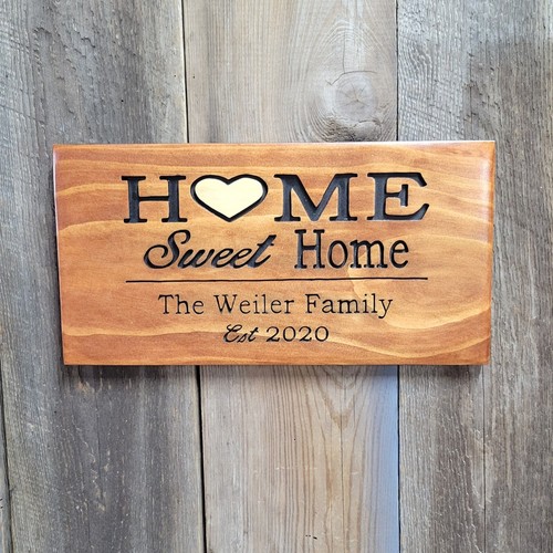 Personalized Home Sweet Home Couples Last Name Est Date Carved Wooden ...