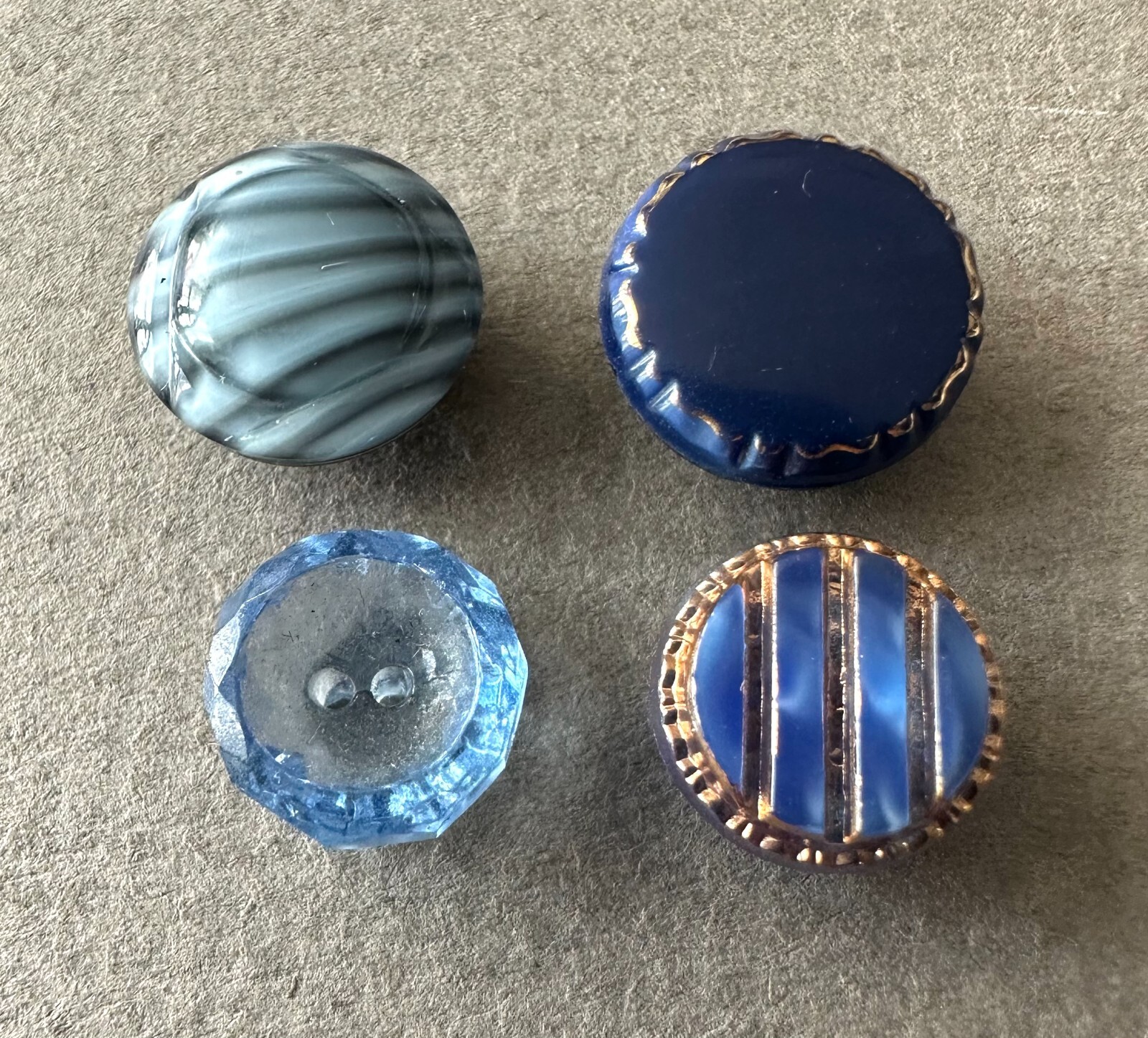 4 Vintage Blue Glass Buttons; Includes 1 depression era & 1 Incised ...
