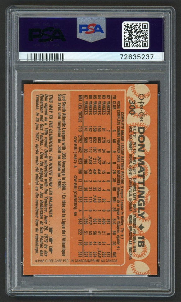 1988 O-PEE-CHEE DON MATTINGLY #300 YANKEES DONNIE BASEBALL BI-LINGUAL ...