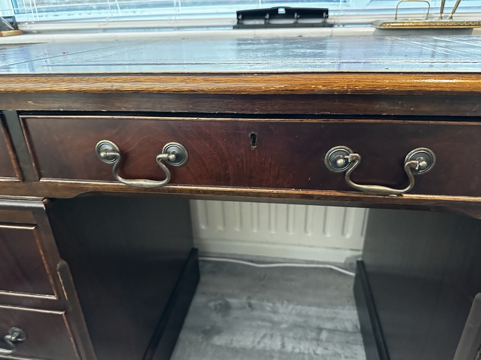 Vintage red leather top captain desk | eBay UK