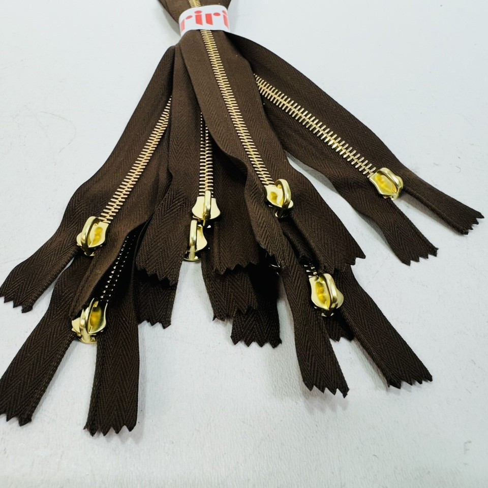 9X - RiRi Zipper M6, One Way Separating End GOLD, Brown, Twill Flach 9 ...