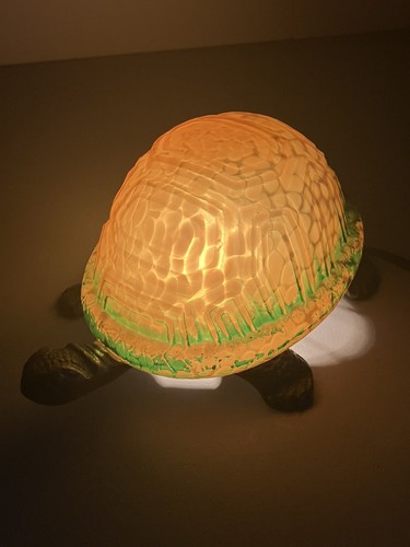 Tiffany-STYLE Amber Turtle Table Lamp /Night Light , Glass Shell, Brass ...