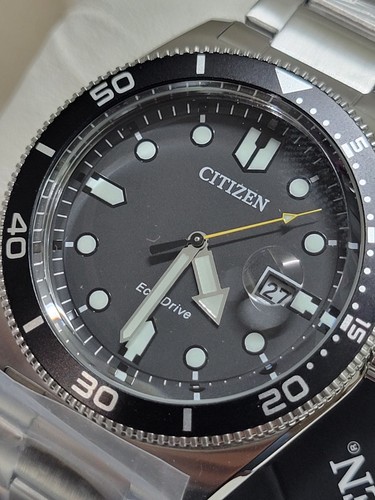 NEW Citizen Eco-Drive Sports Black Dial Stainless Steel Men's Watch ...