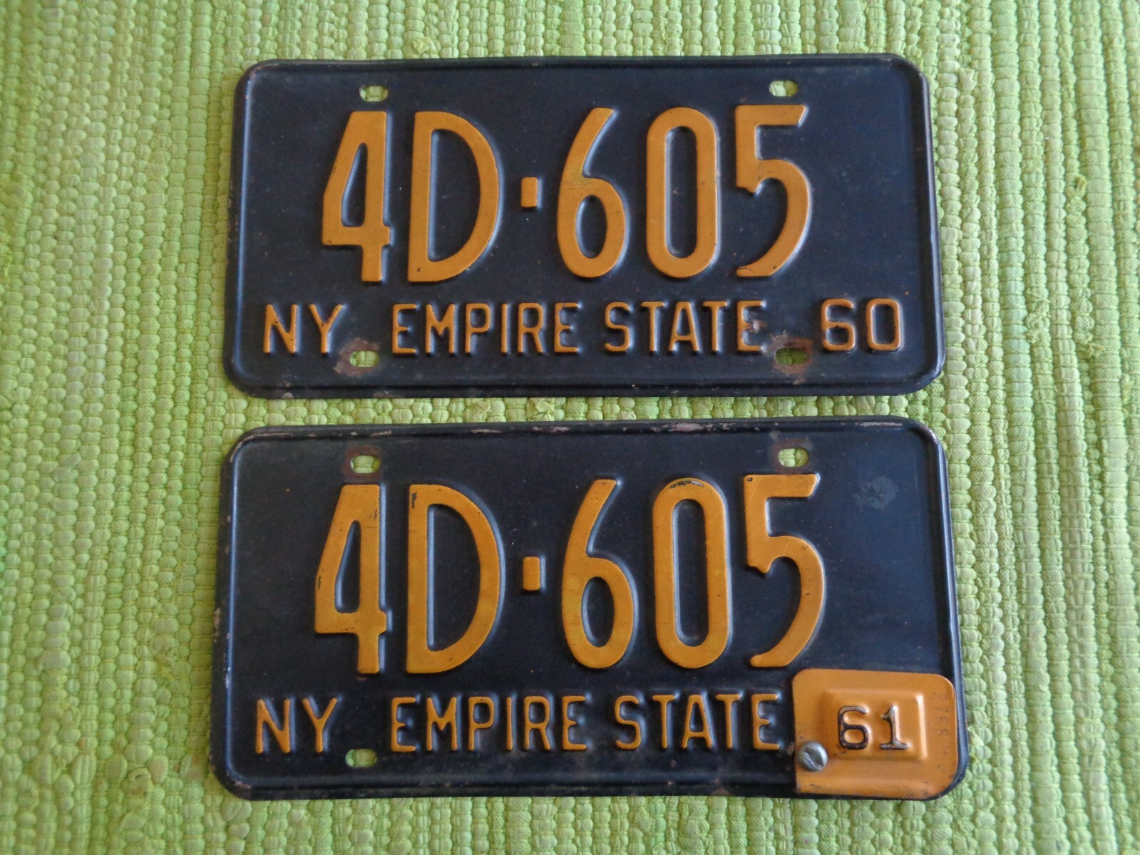 1960 w/ 61 Tag New York License Plate PAIR 60 1961 NY Tag Empire State ...
