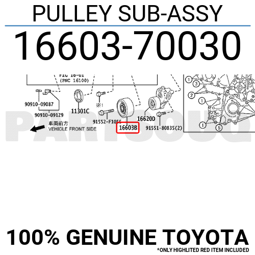 16603-70030 Toyota Pulley subassy 1660370030 Genuine OEM Part for sale ...