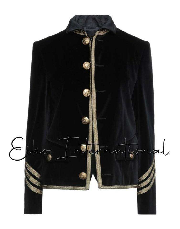 Women Velvet Military Jacket Womens Black Officer Goth Jackets Gothic ...
