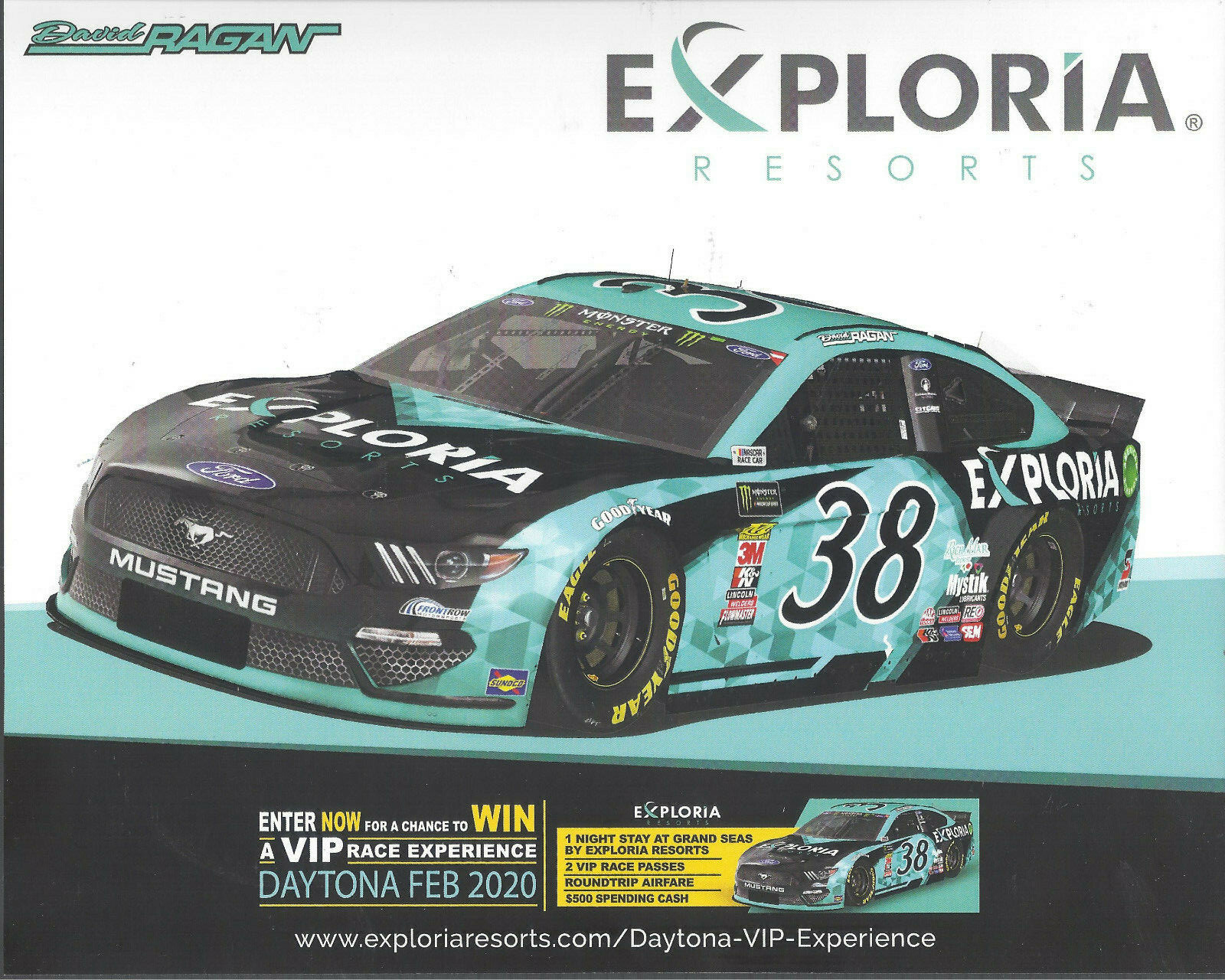 2019 DAVID RAGAN “EXPLORIA WIN DAYTONA VIP” #38 NASCAR MONSTER ENERGY ...