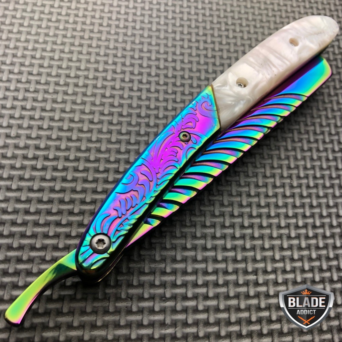 Rainbow Straight Blade Barber Razor Folding Pocket Knife Shaving Throat ...