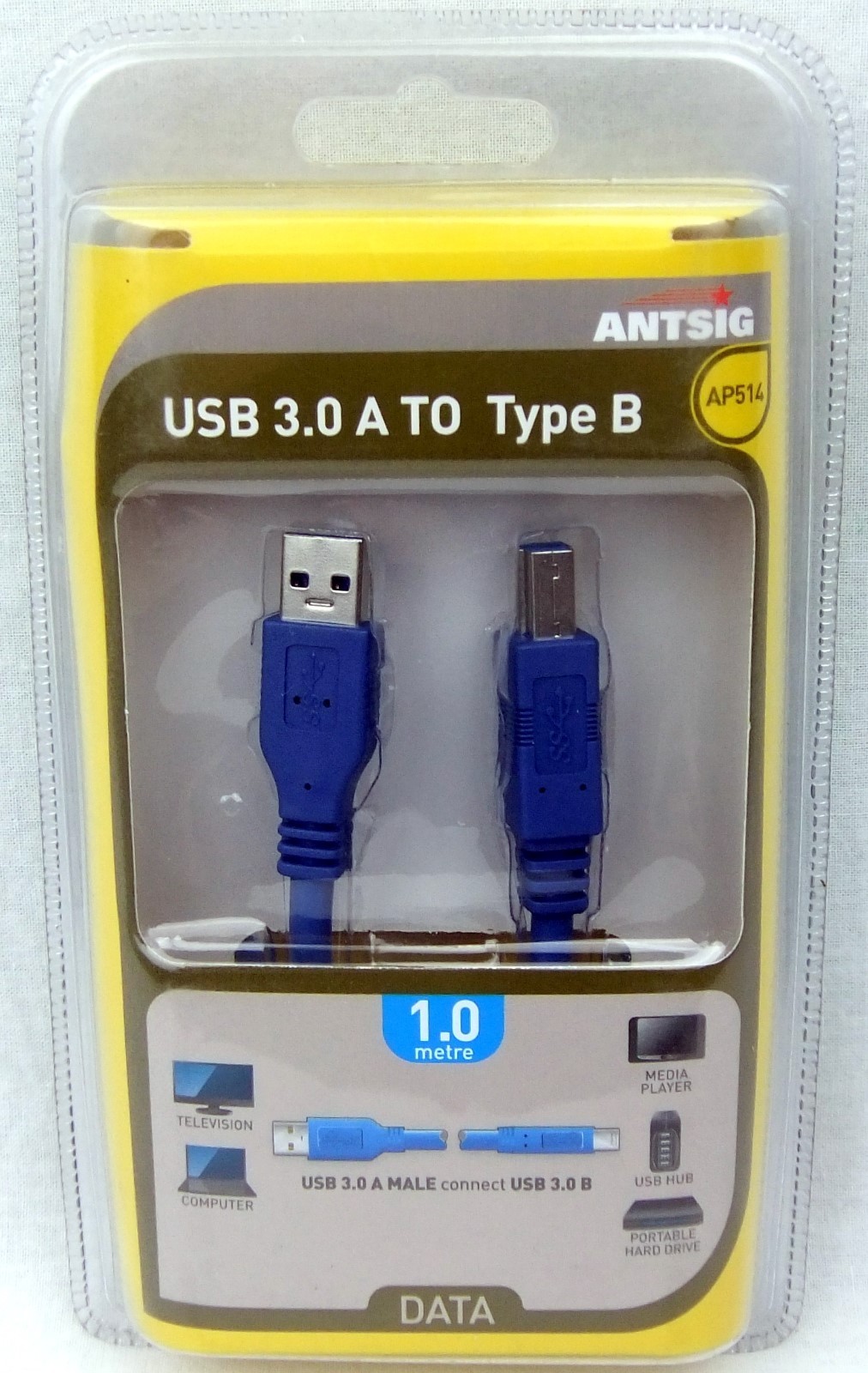 Antsig USB 3.0 A To Type B Cable Male to Male Data TV PC Media Player ...