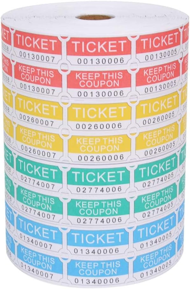 8000 Assorted Double Raffle Tickets 2000 per Roll 50/50 (Blue, Green ...