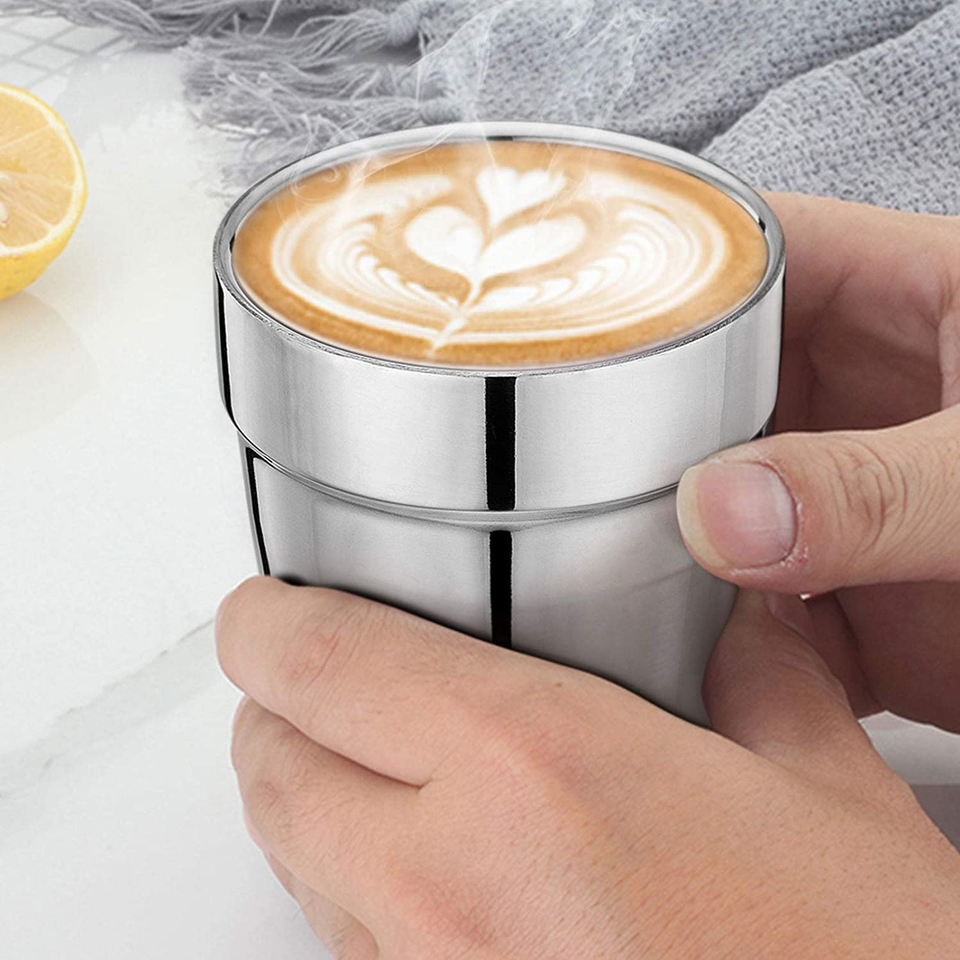 Double Wall Stainless Steel Tea Coffee Cup Espresso Mug Stackable 6 Oz ...