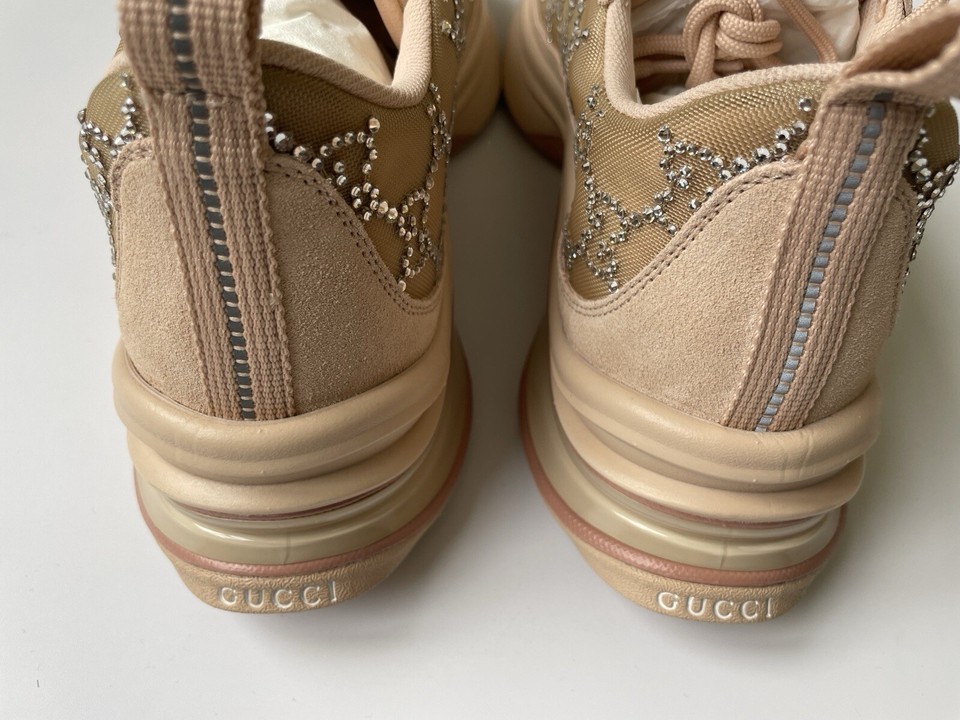 GUCCI Run GG Crystal Mesh Blush Monogram Sneakers Shoes 38.5, US 8.5 ...