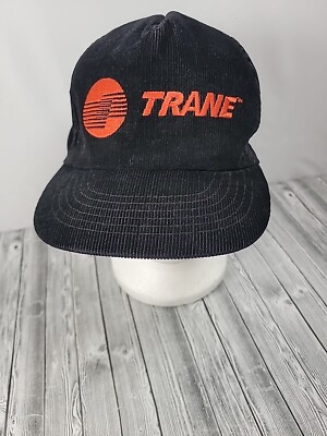 VTG TRANE HVAC AC LOGO BLACK CORDUROY USA MADE 80s 90s SNAPBACK TRUCKER ...
