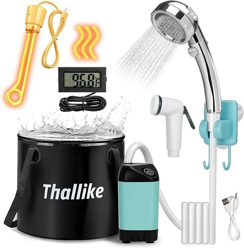 Thallike Portable Hot Shower for Camping, 1000W Immersion Heated ...