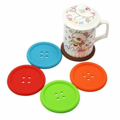 5x Silicone Button Coasters Tea Coffee Cup Mats Fun Gift Colourful for ...