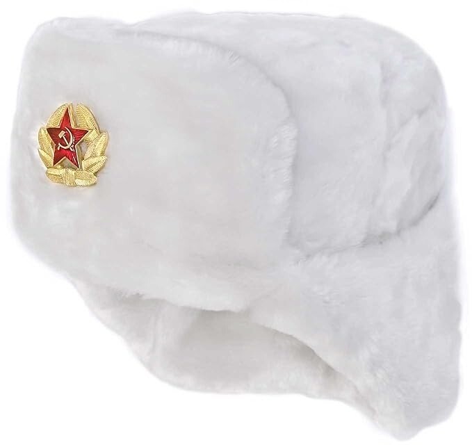 WARM WINTER CAP RUSSIAN TRAPPER HAT SOVIET BADGE MILITARY USHANKA ...