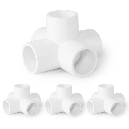 4 Pack 5-Way PVC Pipe Fittings 1/2 Inch Elbow Corner Side Outlet Tee ...