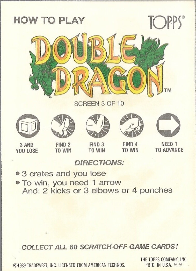 Double Dragon Scratch Off Card 1989 Screen 3 UnScratched Tradewest | eBay