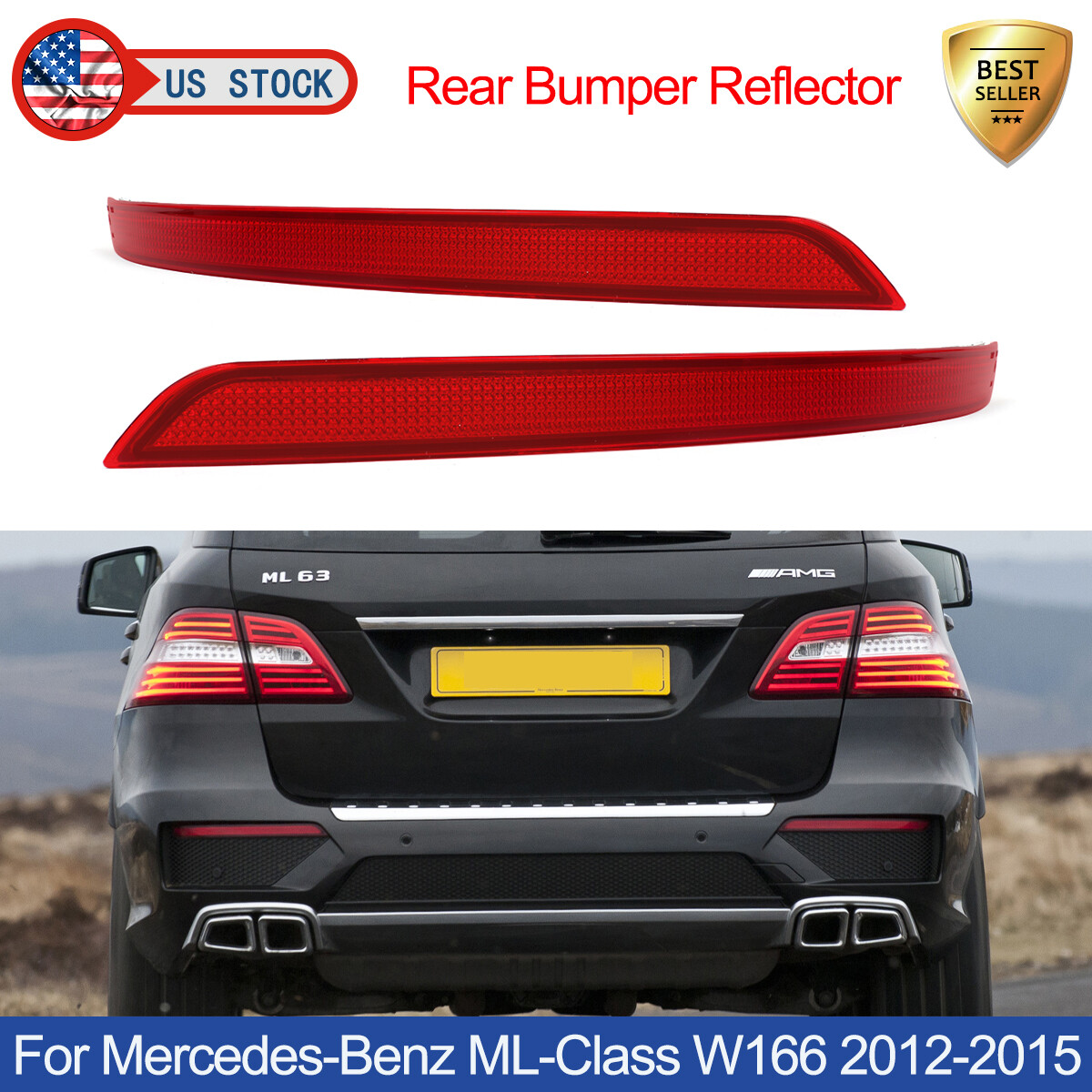 Left & Right Rear Bumper Reflector For Benz W166 ML350 ML500 ML63 2012 ...