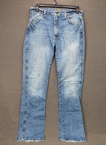 Mens Size 32x36 Wrangler Slim Bootcut Light Wash Jeans Distressed Hem ...